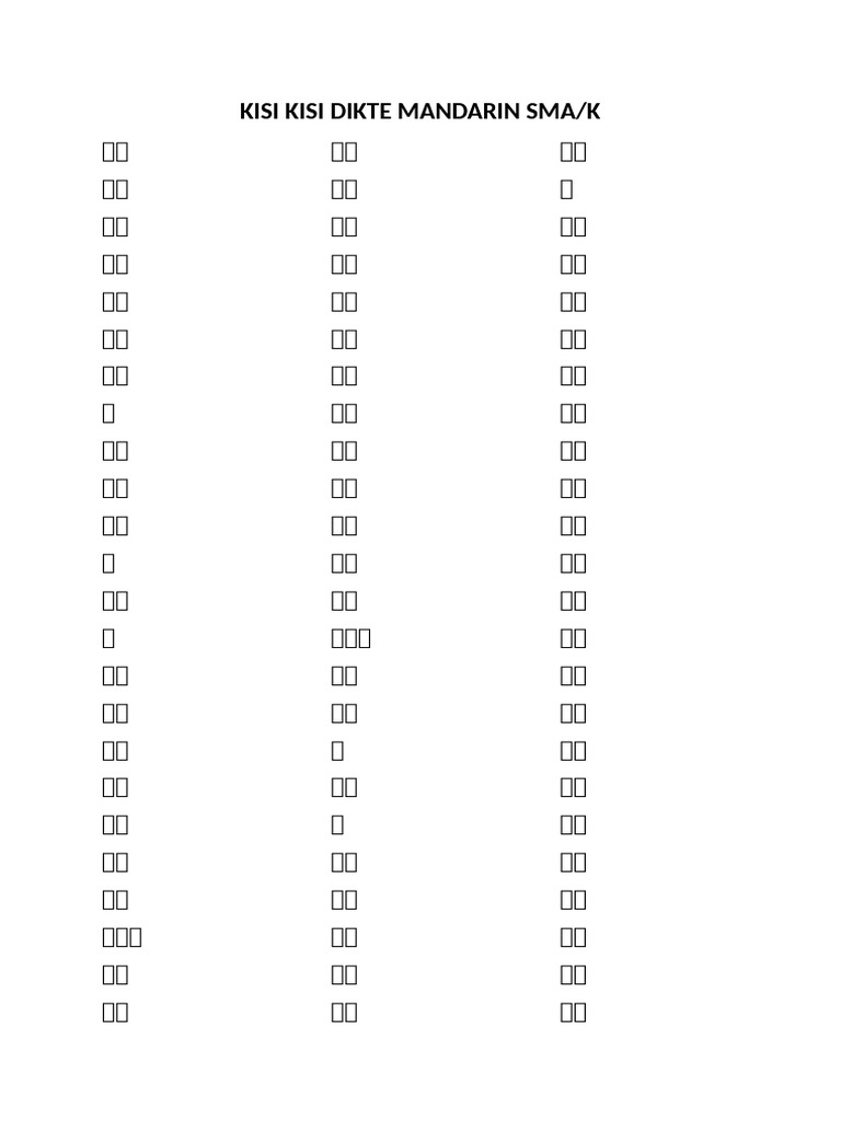 Kisi Kisi Dikte Mandarin Sma | PDF