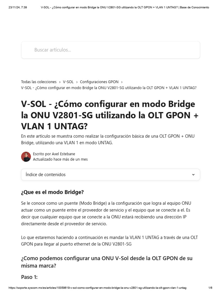 V-SOL - ¿Cómo Configurar en Modo Bridge La ONU V2801-SG Utilizando La OLT GPON + VLAN 1 UNTAG ...