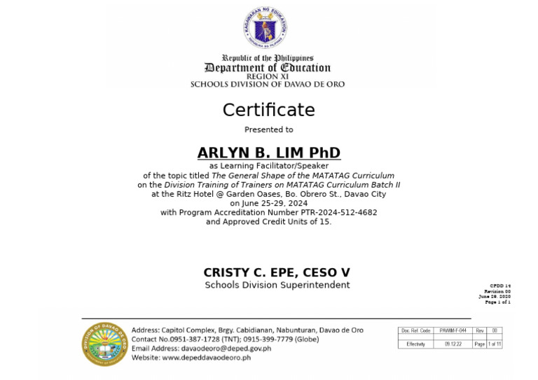 CPDD 14 Sample Cert For Speaker 4 | PDF