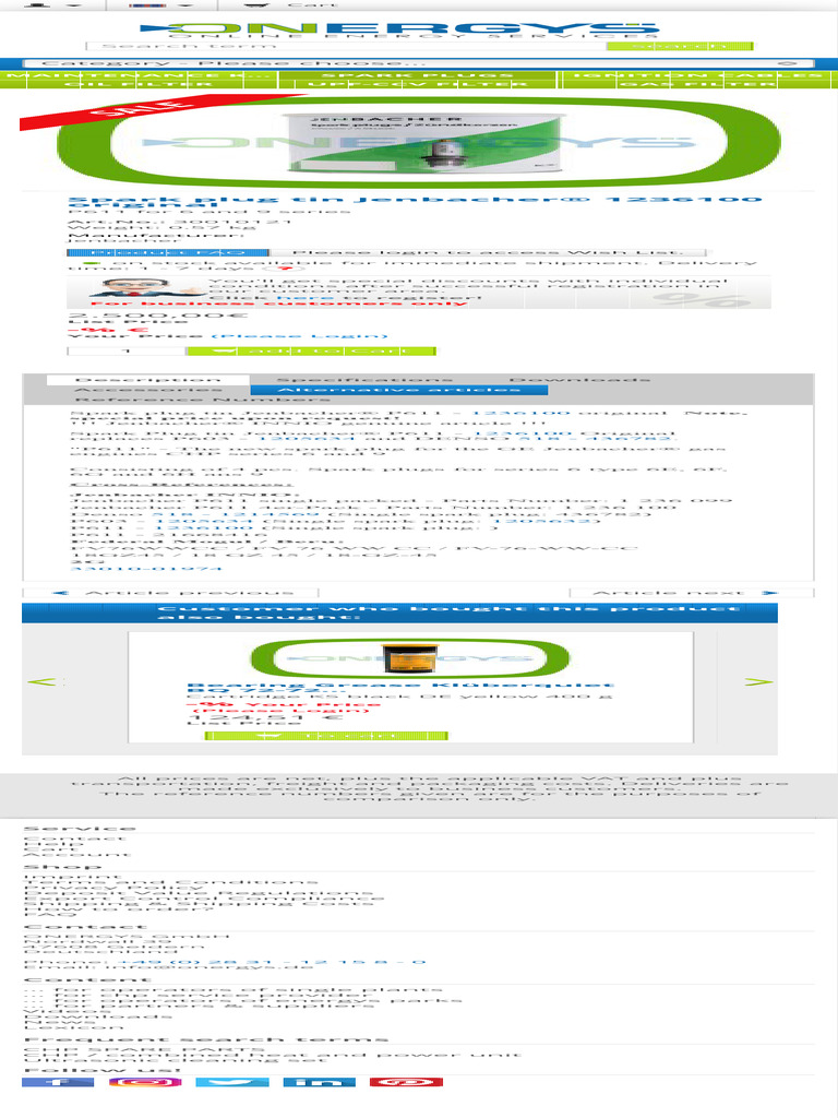 CHP Spare Parts Online! Spark Plug Tin Jenbacher® 1236100 Original ...