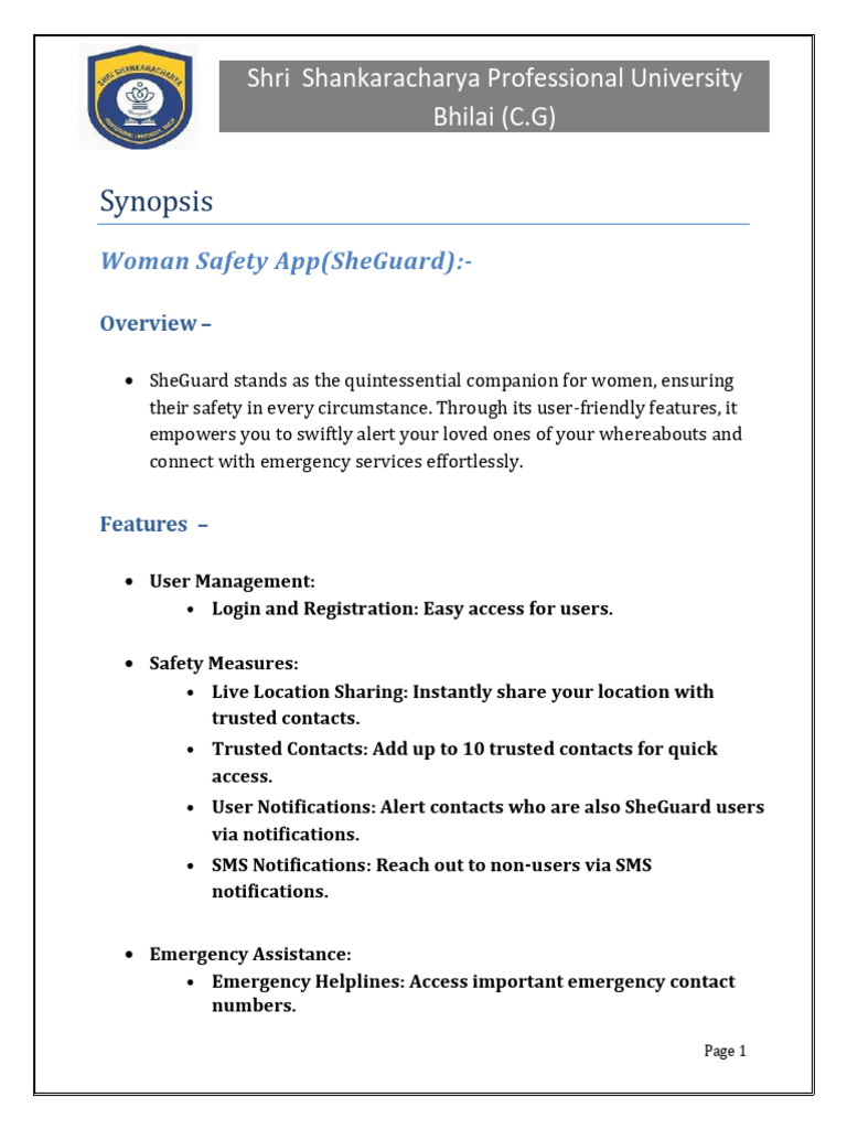 Woman Safety App Synops | PDF