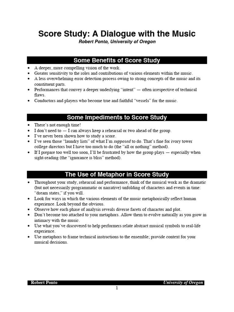 Score Study A Dialogue With The Music - Robert Ponto | PDF