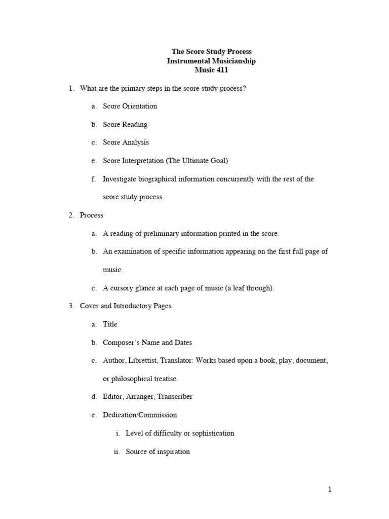 Score Study Outline Dr. Amy K. Roisum Foley | PDF | Melody | Performing ...