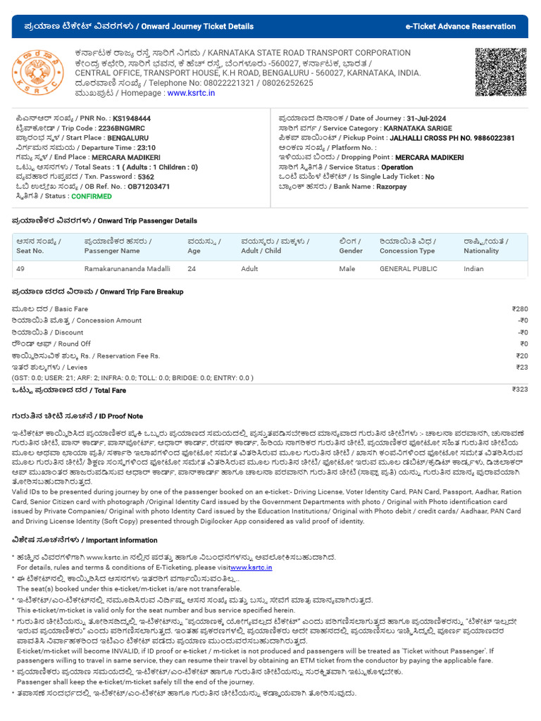 Bangalore Coorg KS1948444 | PDF