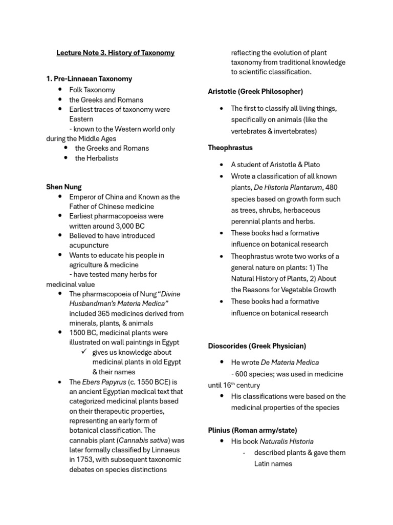 Lecture-Note-3_History-of-Taxonomy | PDF | Taxonomy (Biology) | Botany