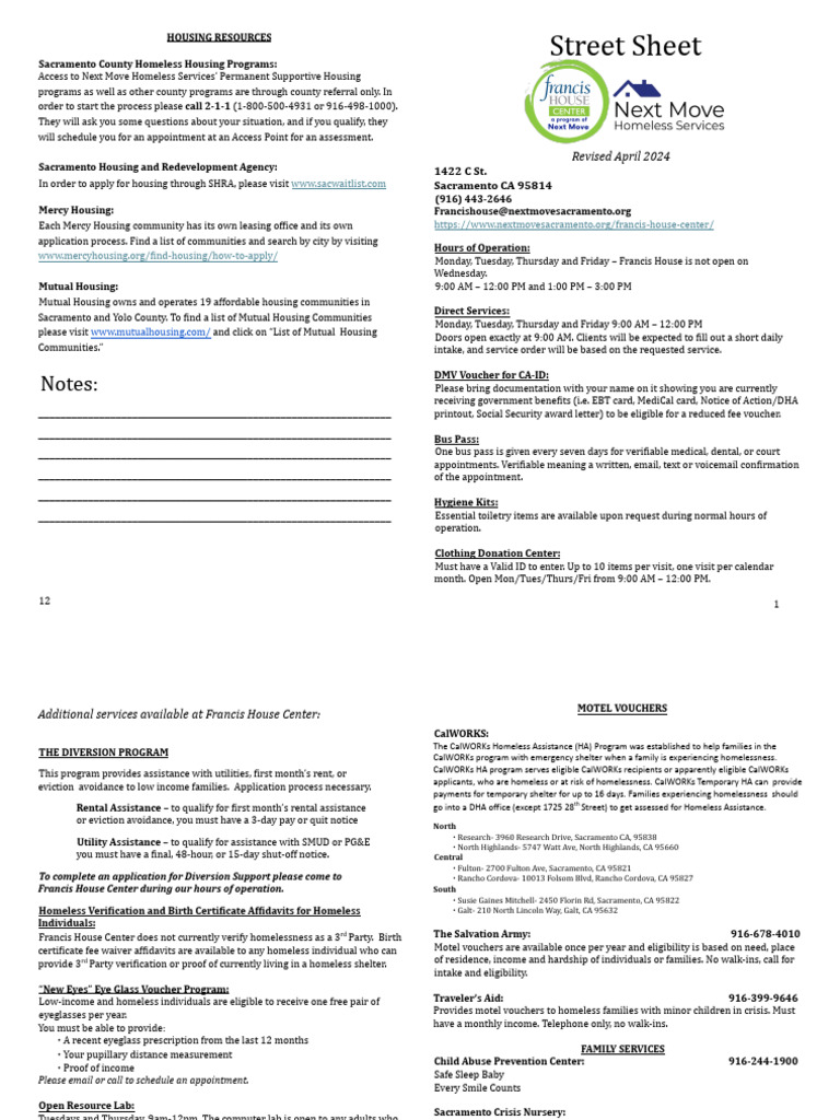 FHC Street Sheet 2024 | PDF | Homelessness | Psychiatry