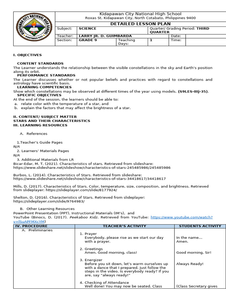 S9-3-Constellations Lesson 1 LP (For Demo) | PDF | Apparent Magnitude | Stars