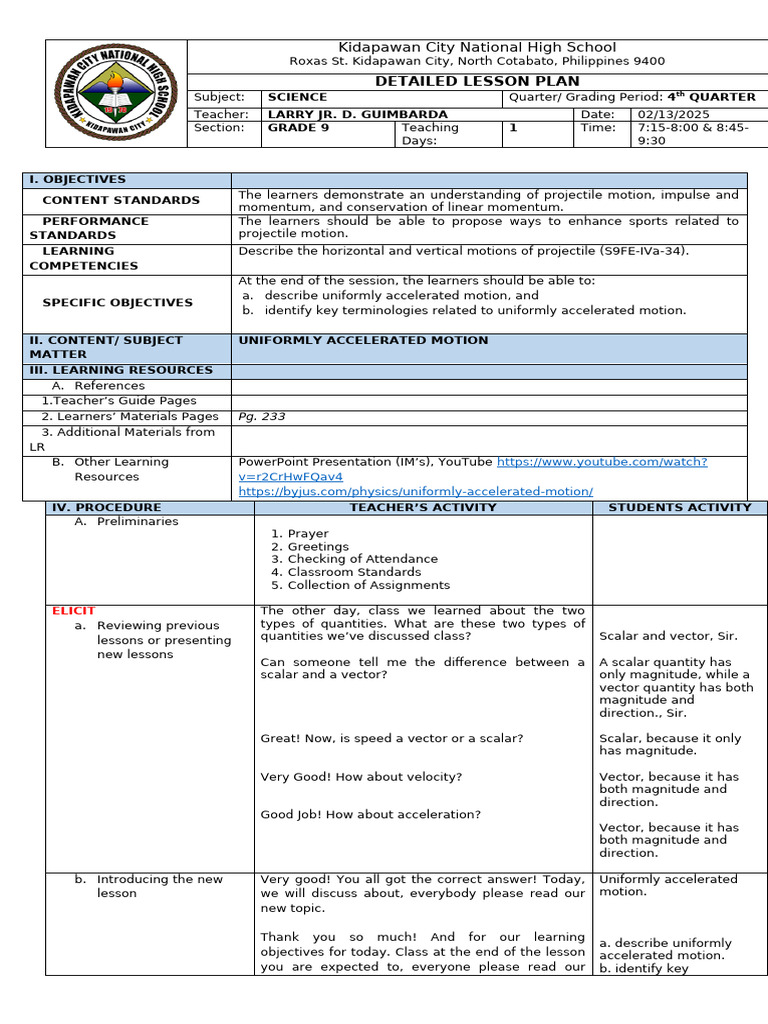 S9-4th - UAM - Horizontal L1 (To Check) | PDF | Acceleration | Velocity