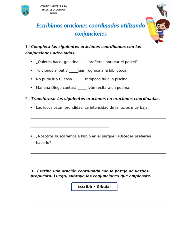 07 de diciembre - Actividades - Escribimos oraciones coordinadas utilizando conjunciones. | PDF