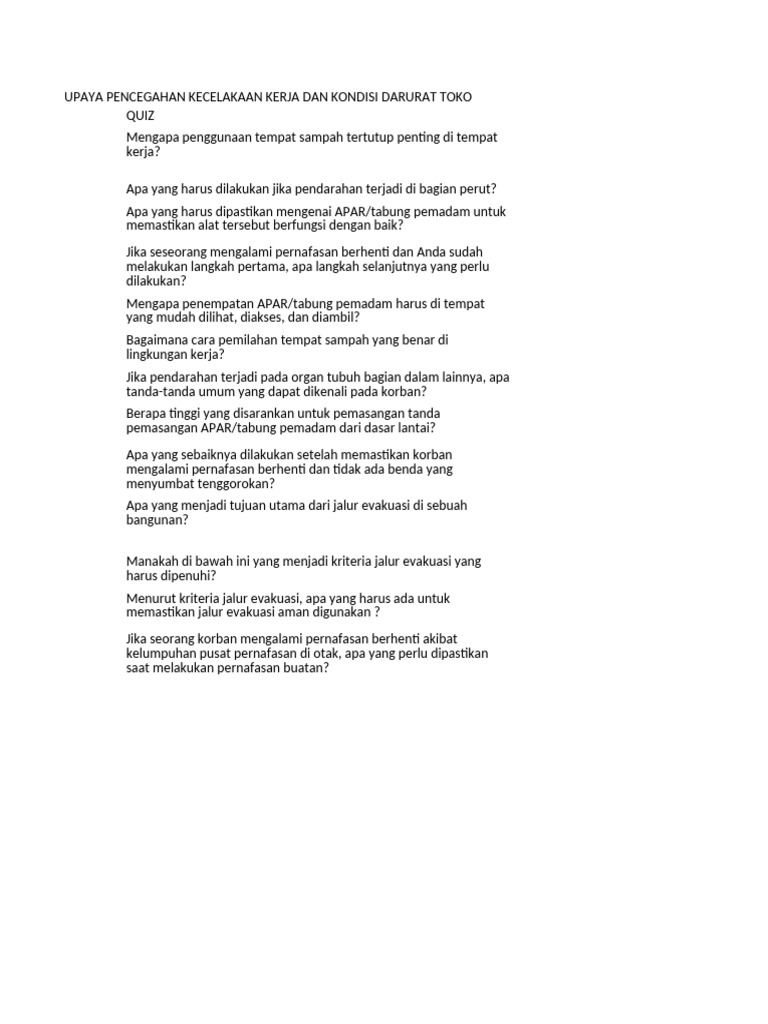 Upaya Pencegahan Kecelakaan Kerja Dan Kondisi Darurat Toko by Kanaeru | PDF