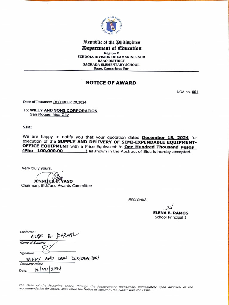 Notice To Award | PDF