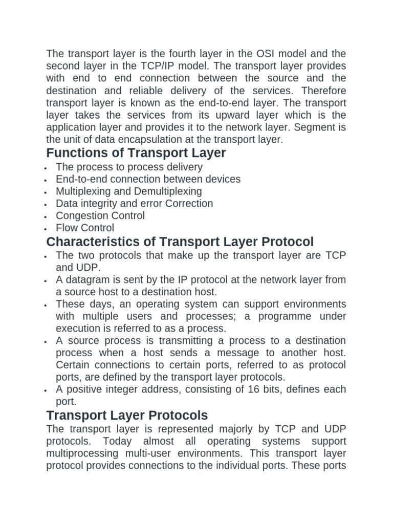 TRANSPORT LAYER BSC Computers | PDF | Transmission Control Protocol | Port (Computer Networking)