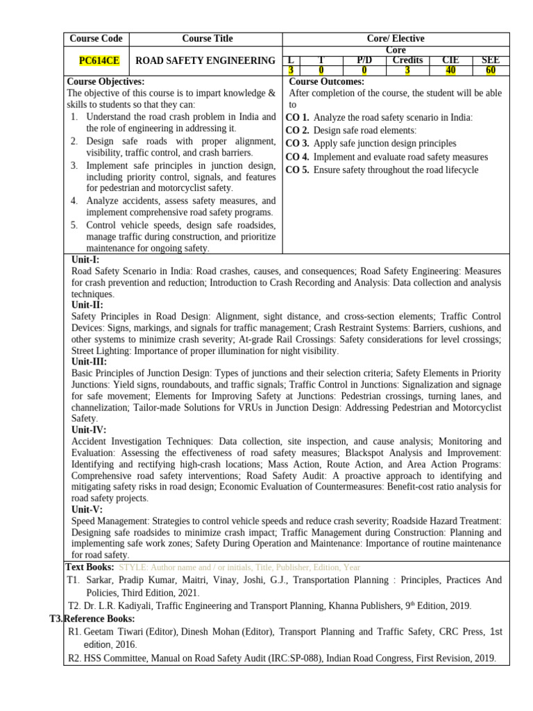 Road Safety Engineering Course Overview | PDF | Road Traffic Safety ...