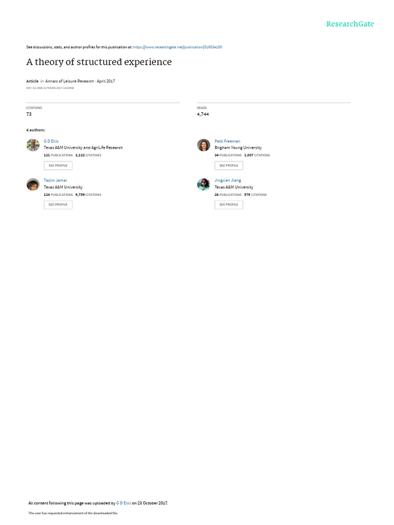 A Theory of Structured Experience: Annals of Leisure Research April ...