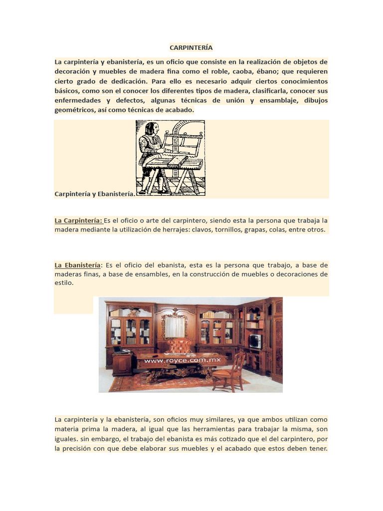 Carpintería y Ebanistería: Técnicas y Maderas | PDF | Carpintería | Madera