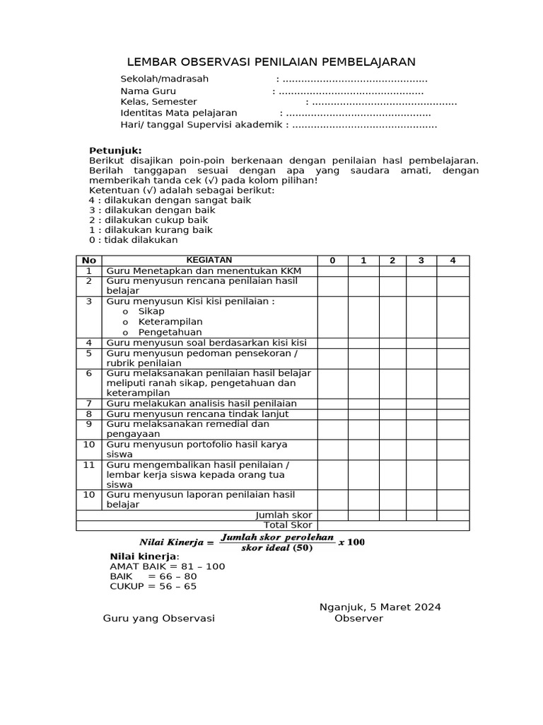 Lembar Observasi Penilaian | PDF