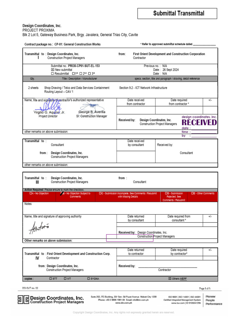 Telco & Data Services Containment Routing Layout - CAV 1 (Corrected ...