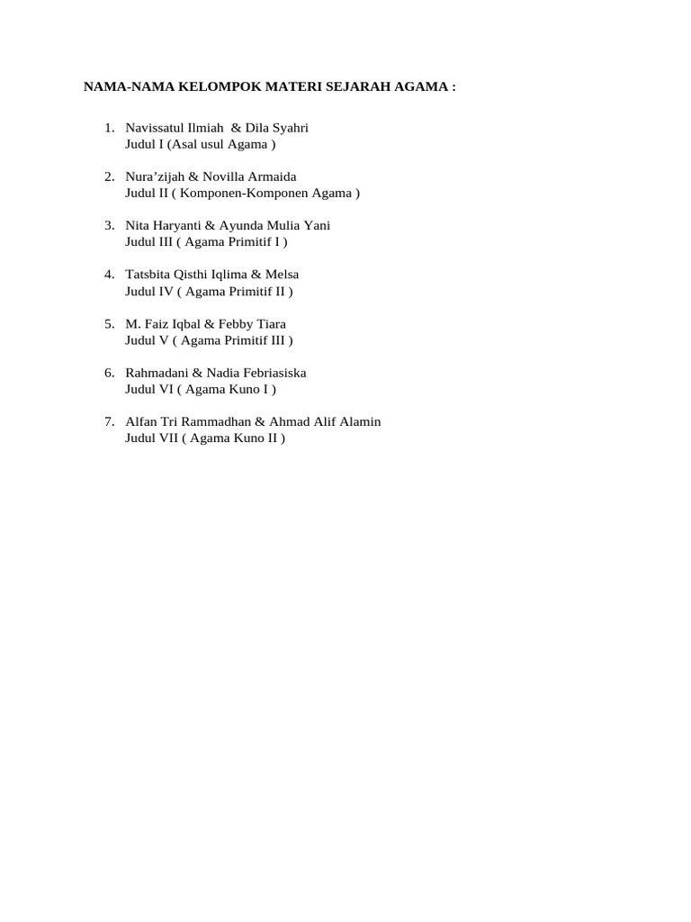 Nama Kelompok Sejarah Agama | PDF