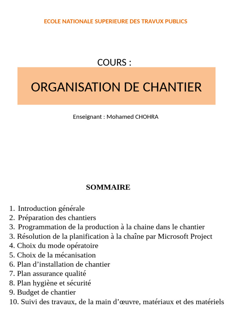 Organisation de Chantier | PDF