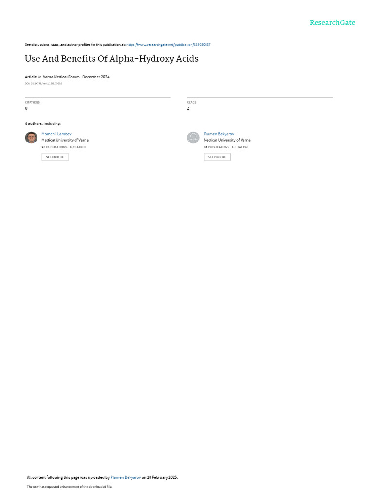 Use and Benefits of Alpha-Hydroxy Acids | PDF