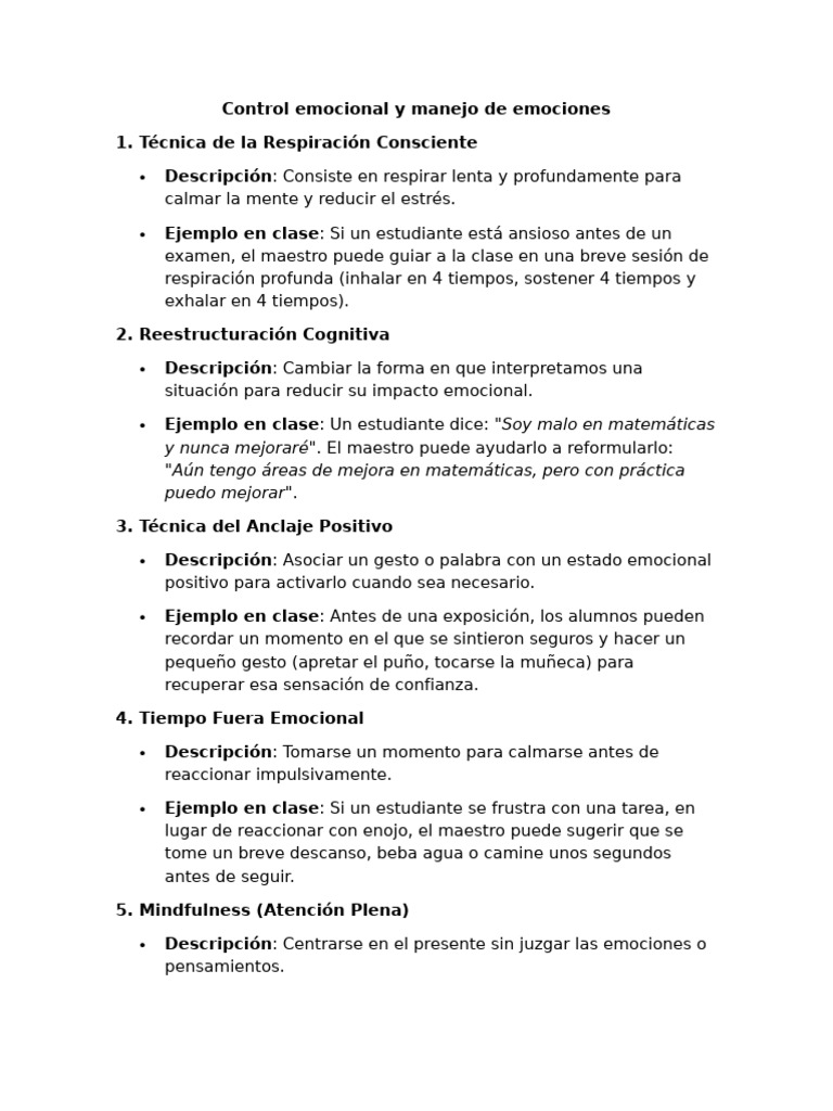 Control emocional en el aula | PDF