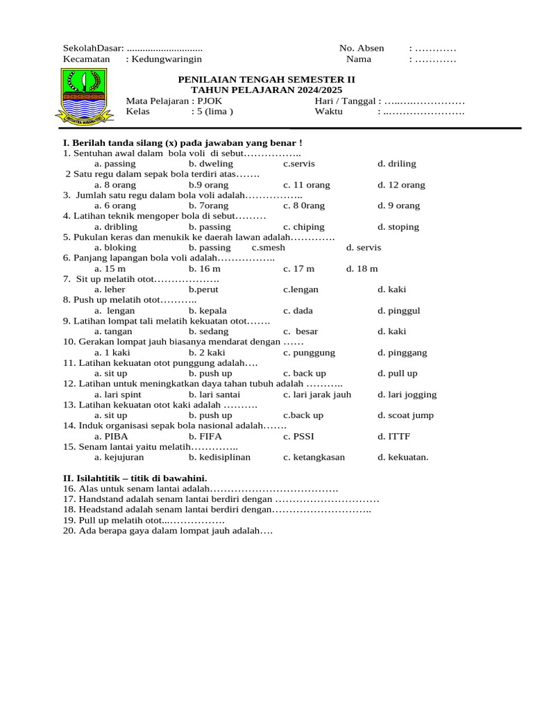 PTS Pjok KLS 5 SMTR 2 | PDF