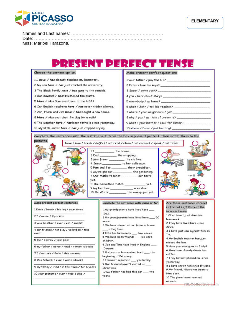Worksheet Present Perfect Elementary Picasso | PDF