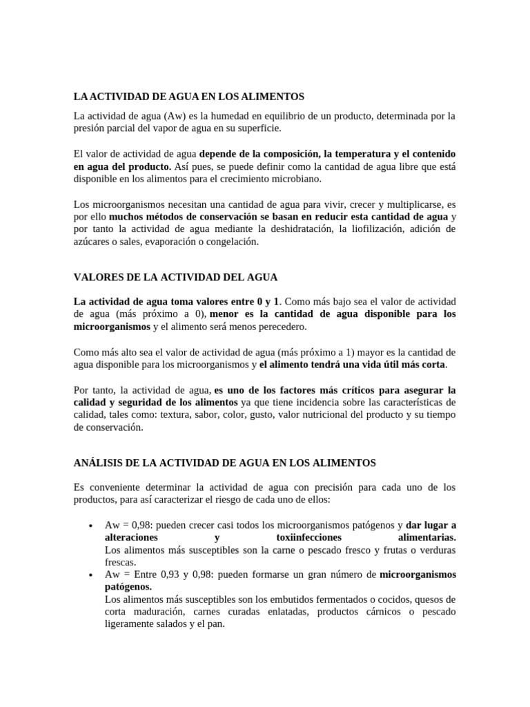 Actividad de Agua en Alimentos | PDF | Alimentos | Carne