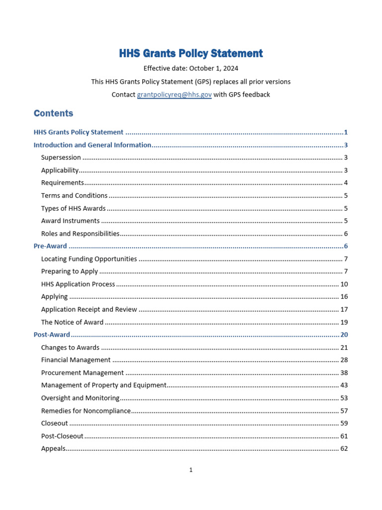HHS Grants Policy Statement 2024 | PDF