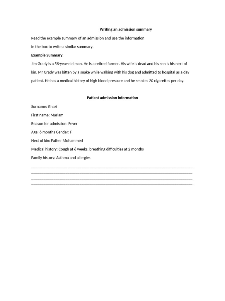 Writing An Admission Summary | PDF