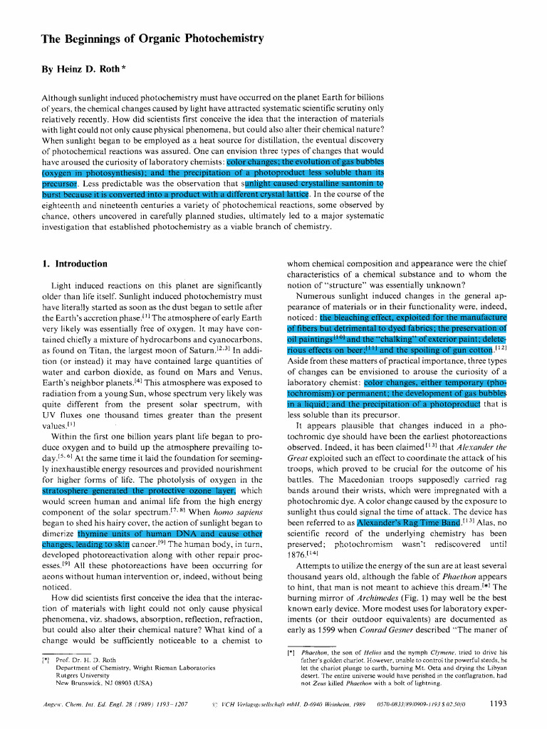 History of Org Photochem | PDF | Photochemistry | Oxygen