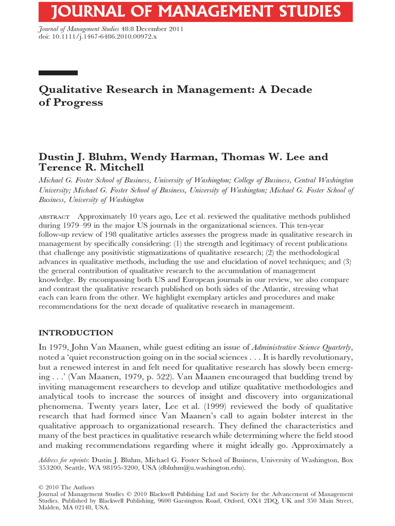 Progress in Qualitative Management Research | PDF | Qualitative ...