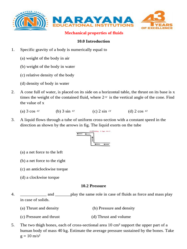 FINAL - 9. NCERT - Mechanical Properties of Fluids | PDF | Pressure ...