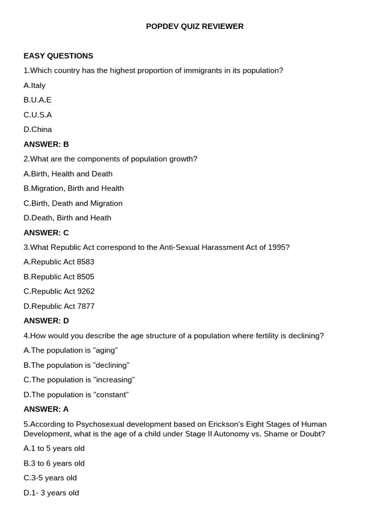POPDEV QUIZ REVIEWER | PDF | United Nations | International Relations