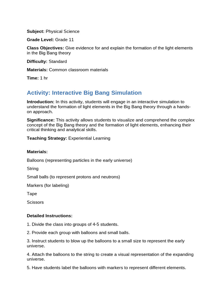 Big Bang Theory Simulation for Students | PDF | Universe | Big Bang
