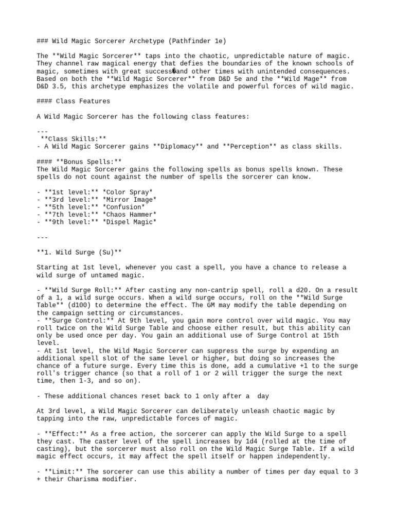 Wild Magic Sorcerer Guide for Pathfinder | PDF | Gary Gygax Games ...