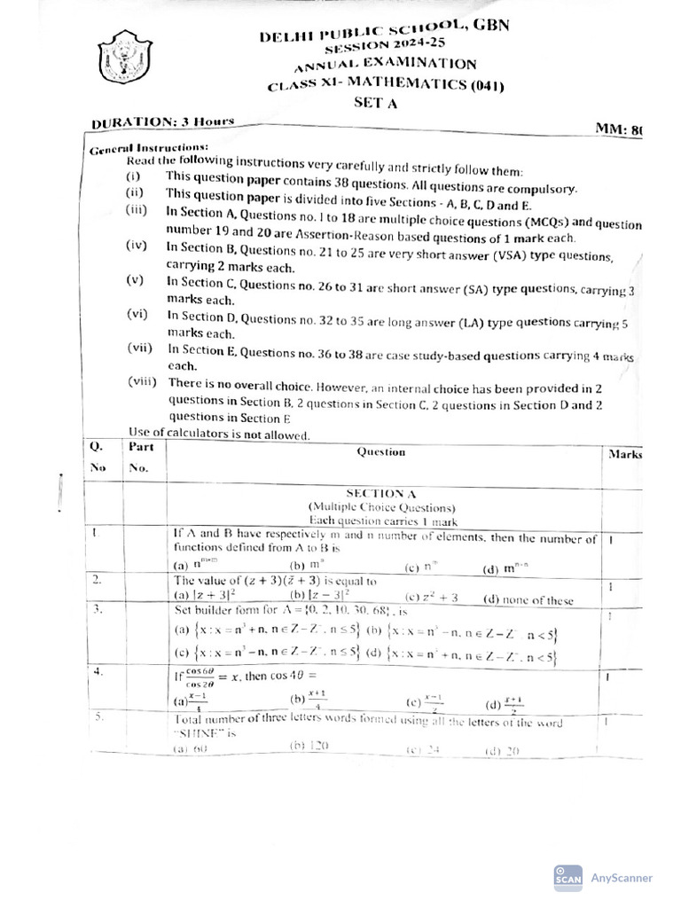 Maths Dps Exam | PDF