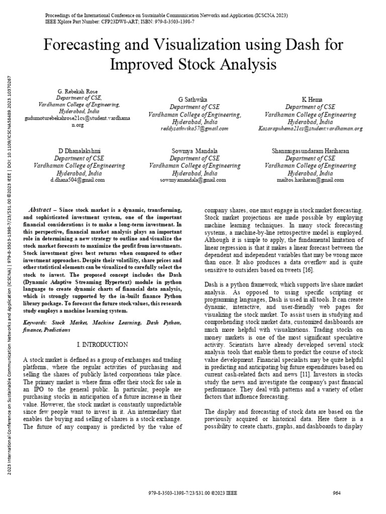 Forecasting And Visualization Using Dash For Improved Stock Analysis Pdf Support Vector