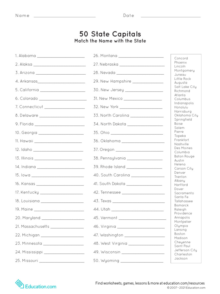 50-State-Capitals Worksheet | PDF