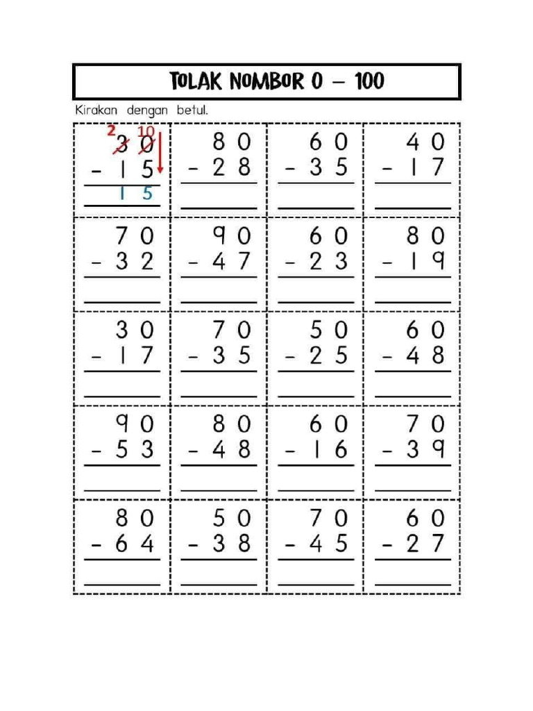 MATEMATIK latihan tolak | PDF