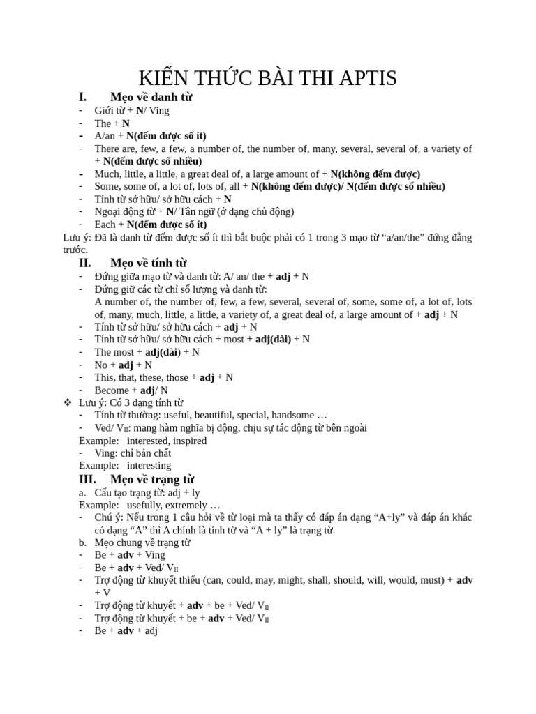 Aptis - Grammar Tong Hop | PDF