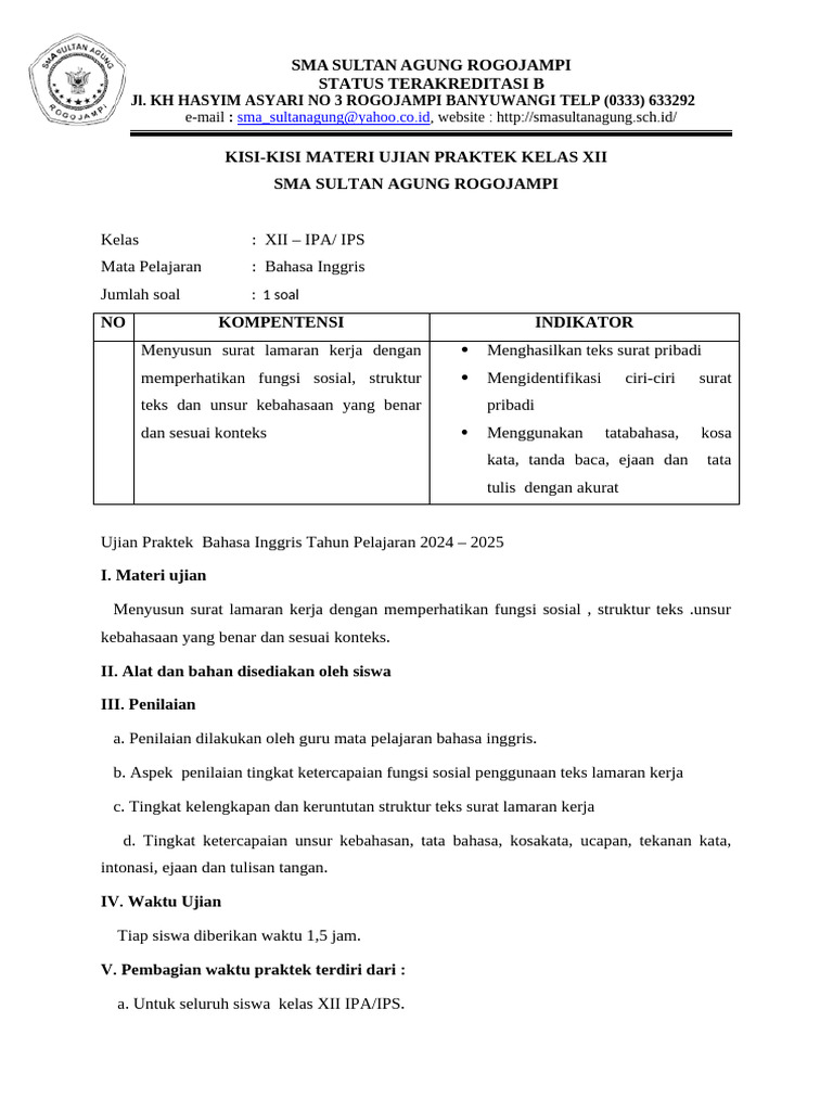 Ujian Praktek Bahasa Inggris 2025 | PDF