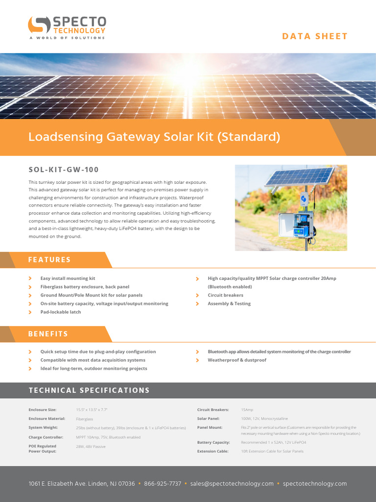 Data Sheet - SOL KIT GW 100 Loadsensing Gateway Solar Kit | PDF | Solar Panel | Power Supply