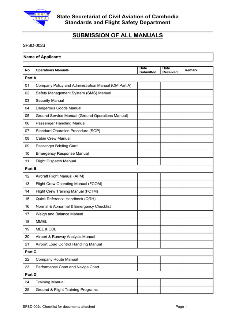 7 - SFSD-002d Checklist For Documents Attached | PDF | Aviation Safety ...