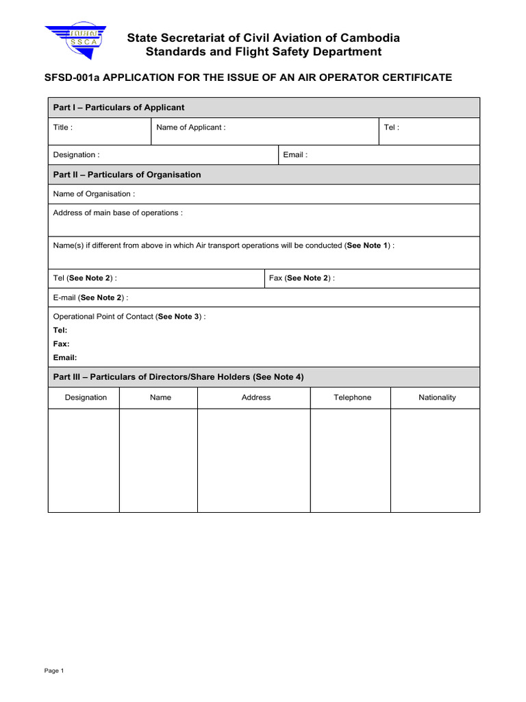 3-SFSD-001a AOC Application Form | PDF | Transport | Aviation