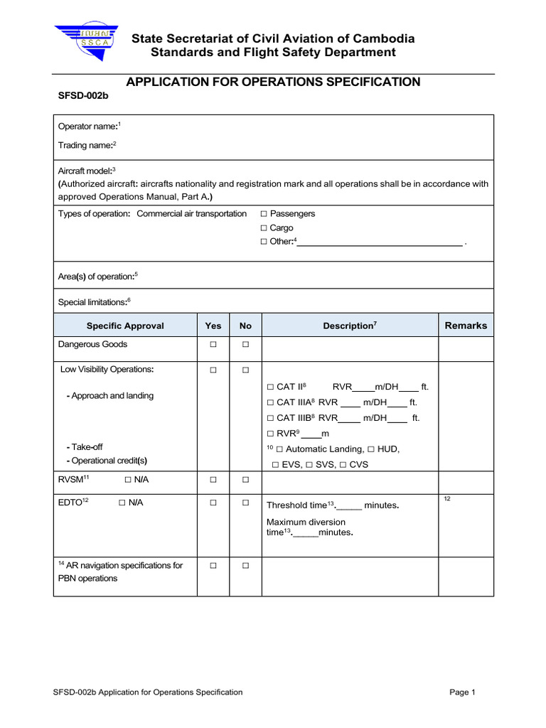 6 - SFSD-002b Application For OPSPEC | PDF | Aviation | Aircraft