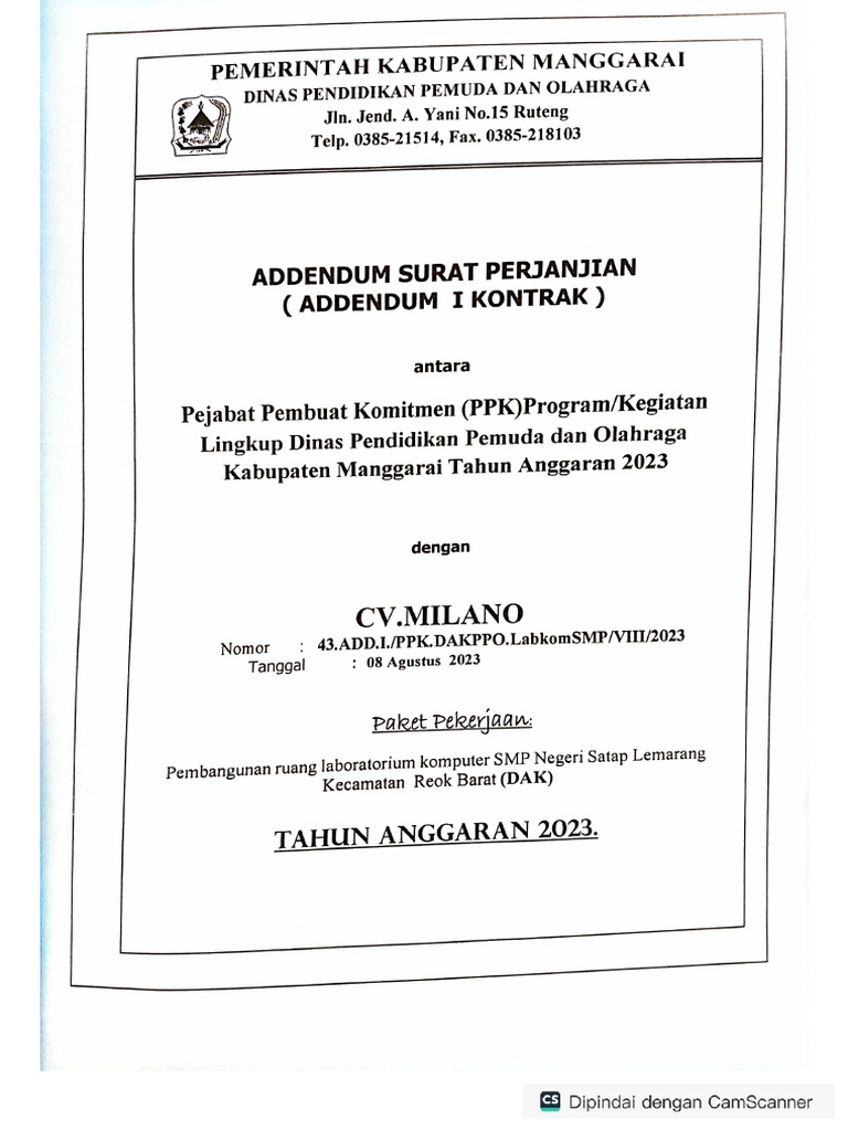 Addendum Surat Perjanjian (Addendum 1 Kontrak) | PDF