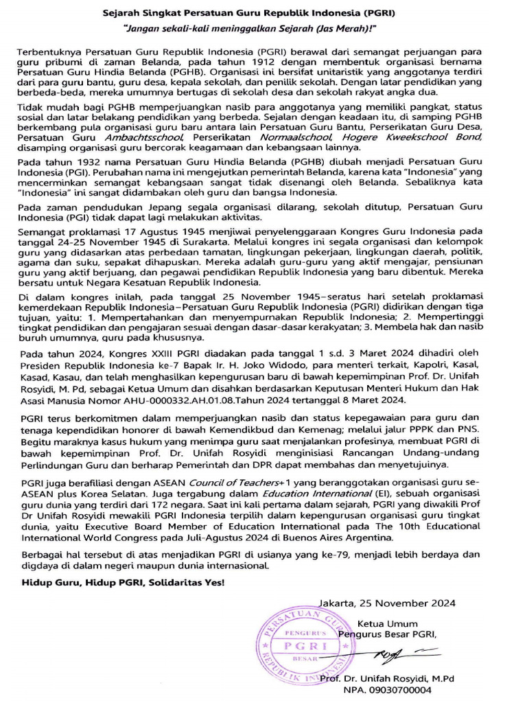 sejarah singkat PGRI | PDF