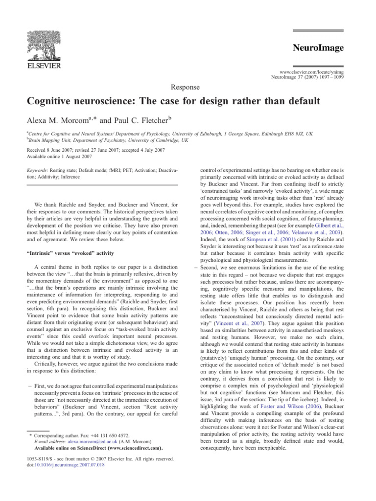 Cognitive Neuroscience: Design vs. Default | PDF | Cognitive ...