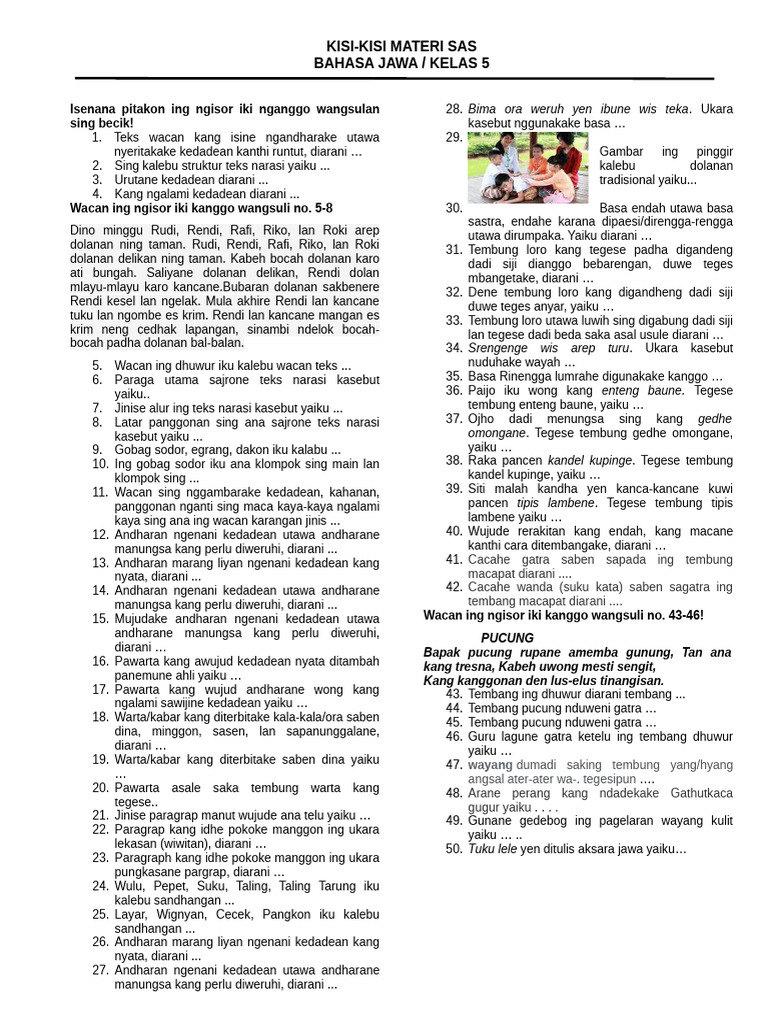 SOAL KISI-KISI B JAWA 5 | PDF